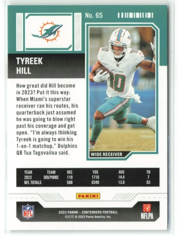 Tyreek Hill 2023 Panini Contenders Bronze Game Ticket Miami Dolphins ...