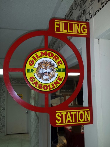 GILMORE GASOLINE 50S ERA WALL FLANGE ADVERTISING SIGN | eBay