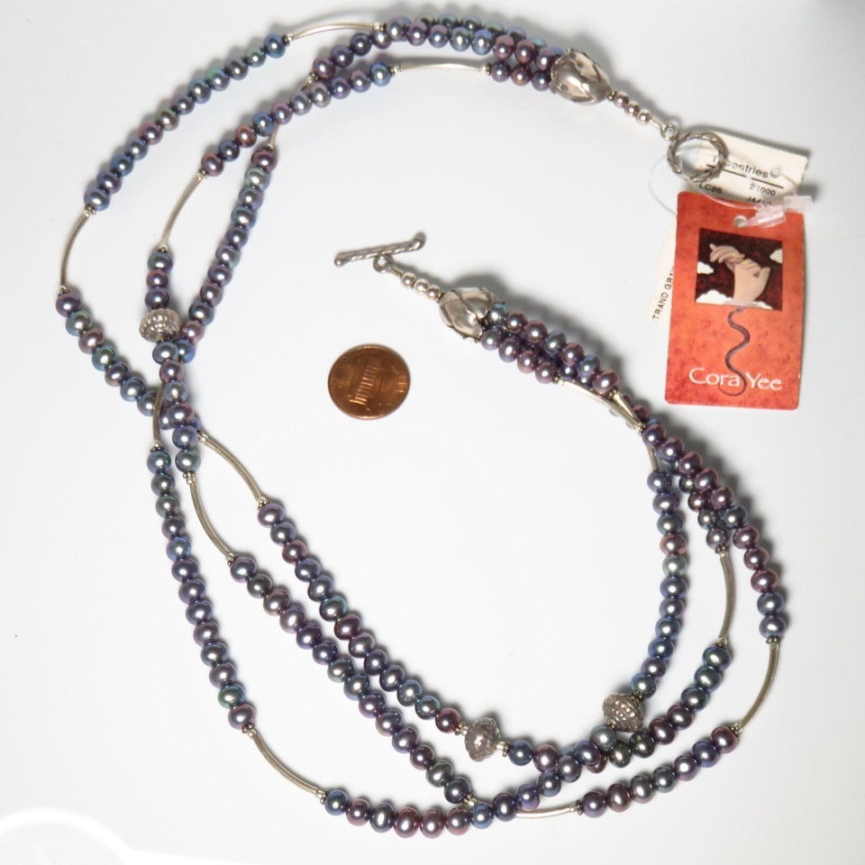 Cora Yee Gray Pearl Silver Multi-Strand Necklace Artisan Crafted New w ...
