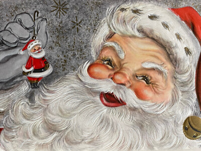 Jolly Santa Clause Miniature Self Ornament VTG Christmas Greeting Card ...
