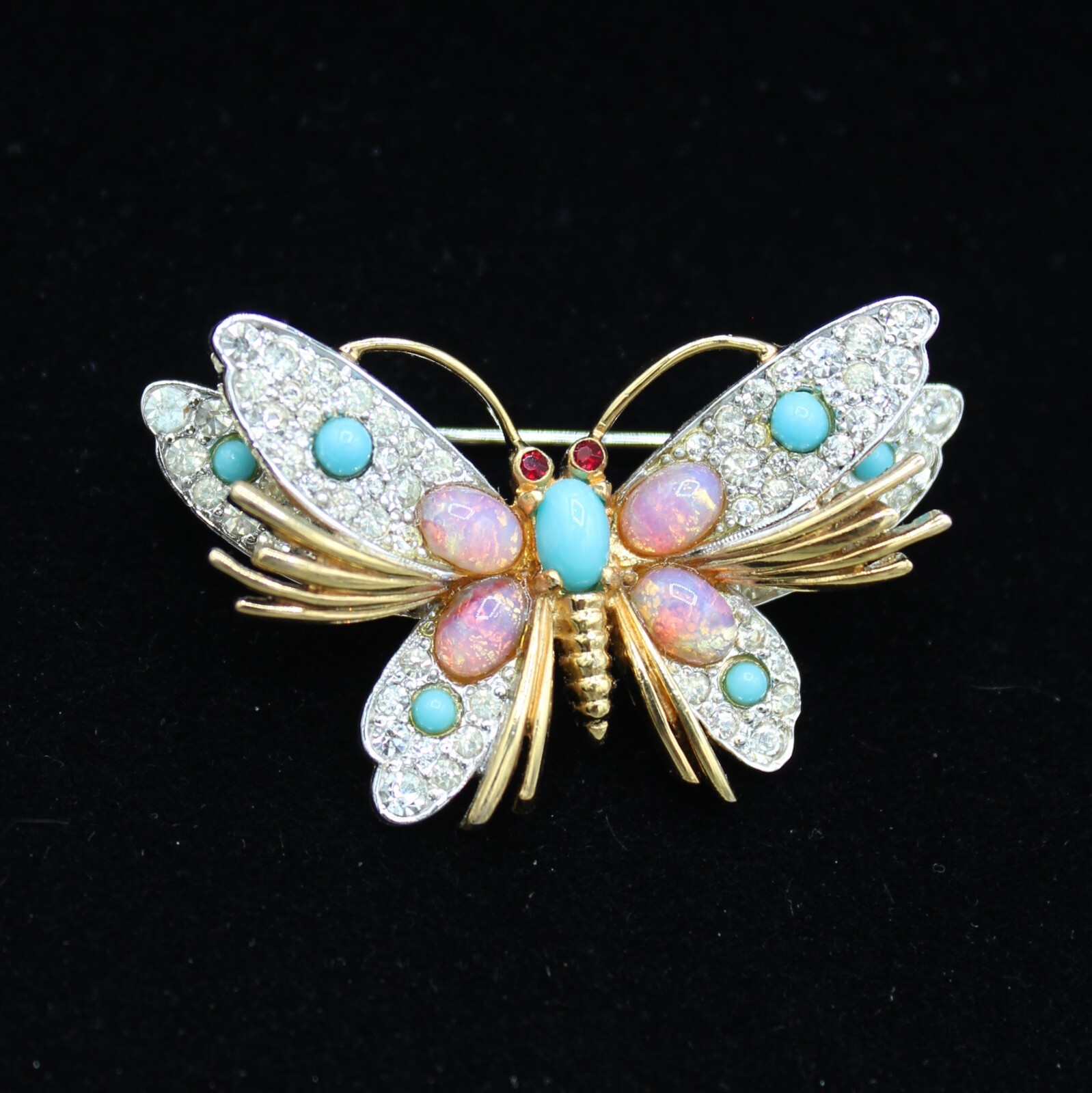 Jomaz Butterfly Brooch Faux Opals & Turquoise Beads R… - Gem
