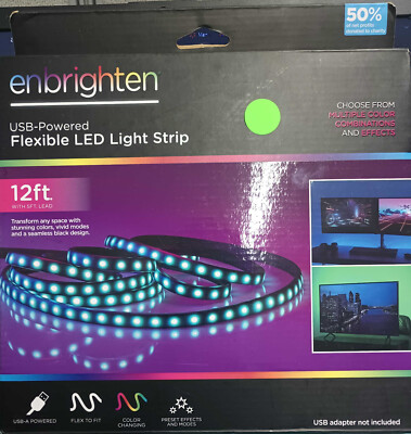 Enbrighten Color-Changing LED Stealth Tape Light Strip 12ft., Black | eBay