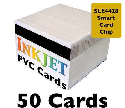 50 Inkjet PVC Cards w/ SLE4428 Chip & Mag Stripe - For Epson & Canon ...