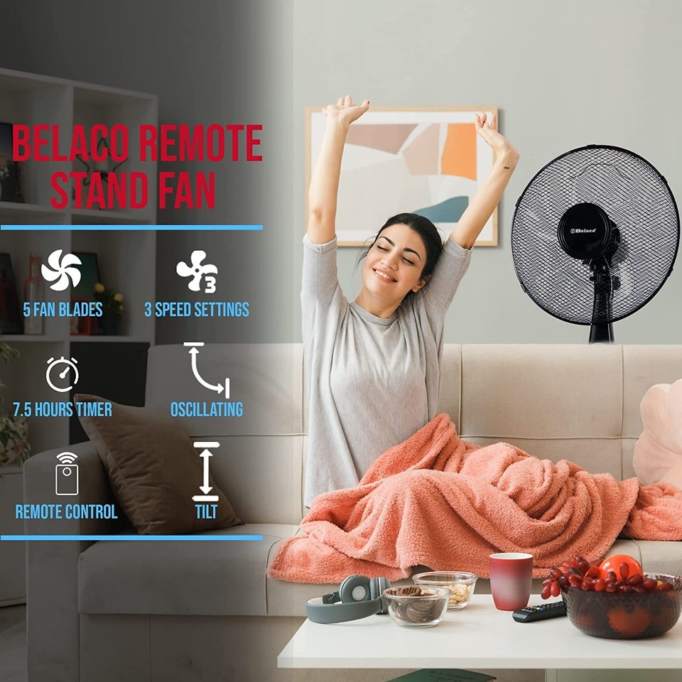 Belaco Stand Fan Pedestal fan 16" Oscillating Free Stand Fan Floor fan ...