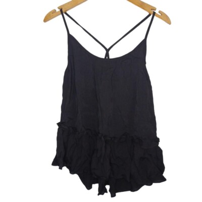 RO&DE Women's Sz XS Black Flowy Spaghetti Strap Top Blouse Ruffle NWT ...