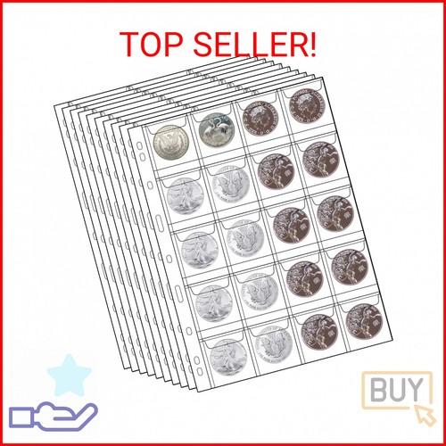10 Sheets Coin Collection Pages,Coin Binder Inserts Sleeves with 9 Hole ...