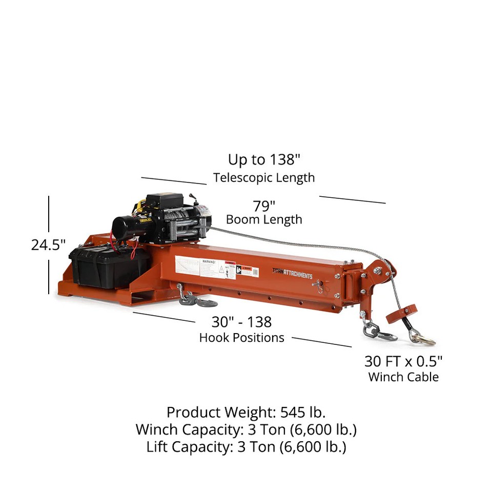 Titan Fork-Mounted Adjustable Hoist Jib Boom Crane with Electric Winch ...