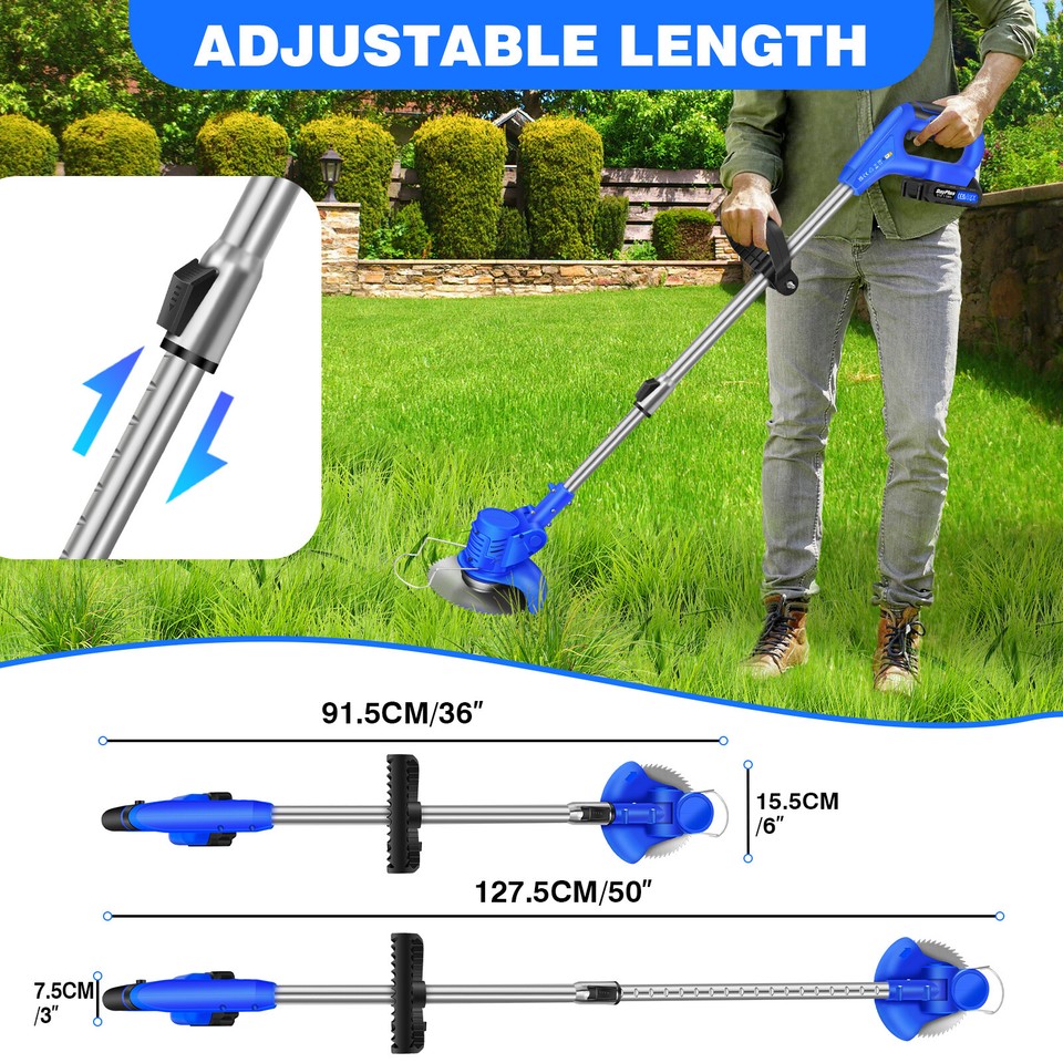 21V Electric Cordless Grass Trimmer Strimmer Garden Edger Cutter High ...