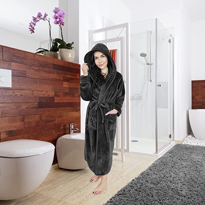 Women Fleece Hooded Bathrobe - Plush Long Robe in Lot NY Threads | eBay