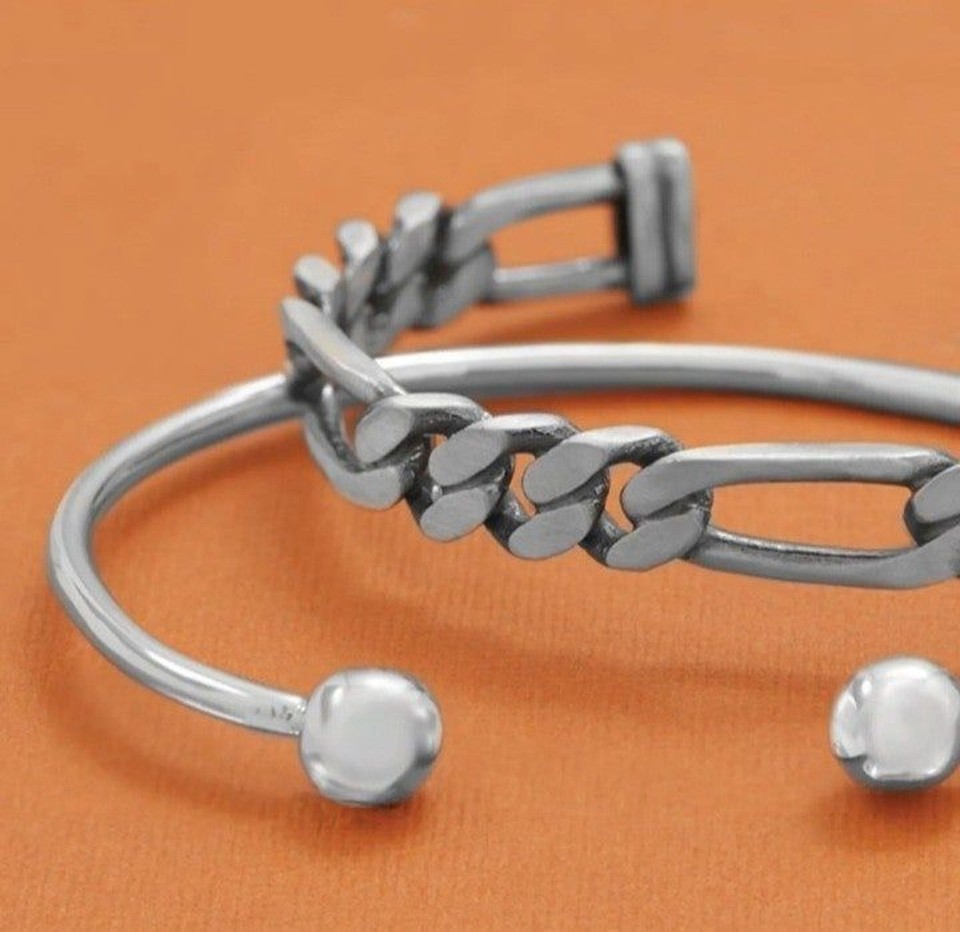New Men's Sterling Silver .925 Cuff Bracelet with Ball Ends | eBay