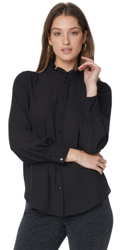 NYDJ Ruffle Neck Long Sleeve Button Down Blouse Shirt in Black Choose ...