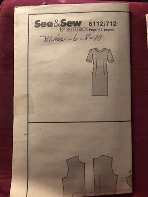 Vintage Butterick See & Sew 6112 Sz6-10-12 Sewing Pattern Miss Dress NO ...