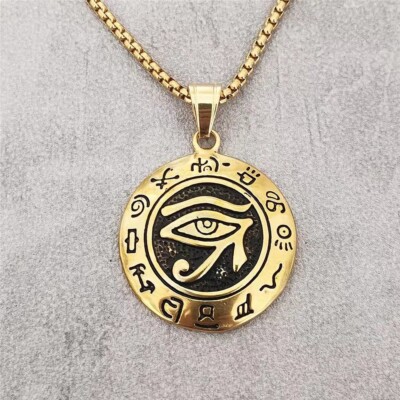 Men's Gold Egypt Eye of Horus Pendant Necklace Protection Jewelry Chain ...