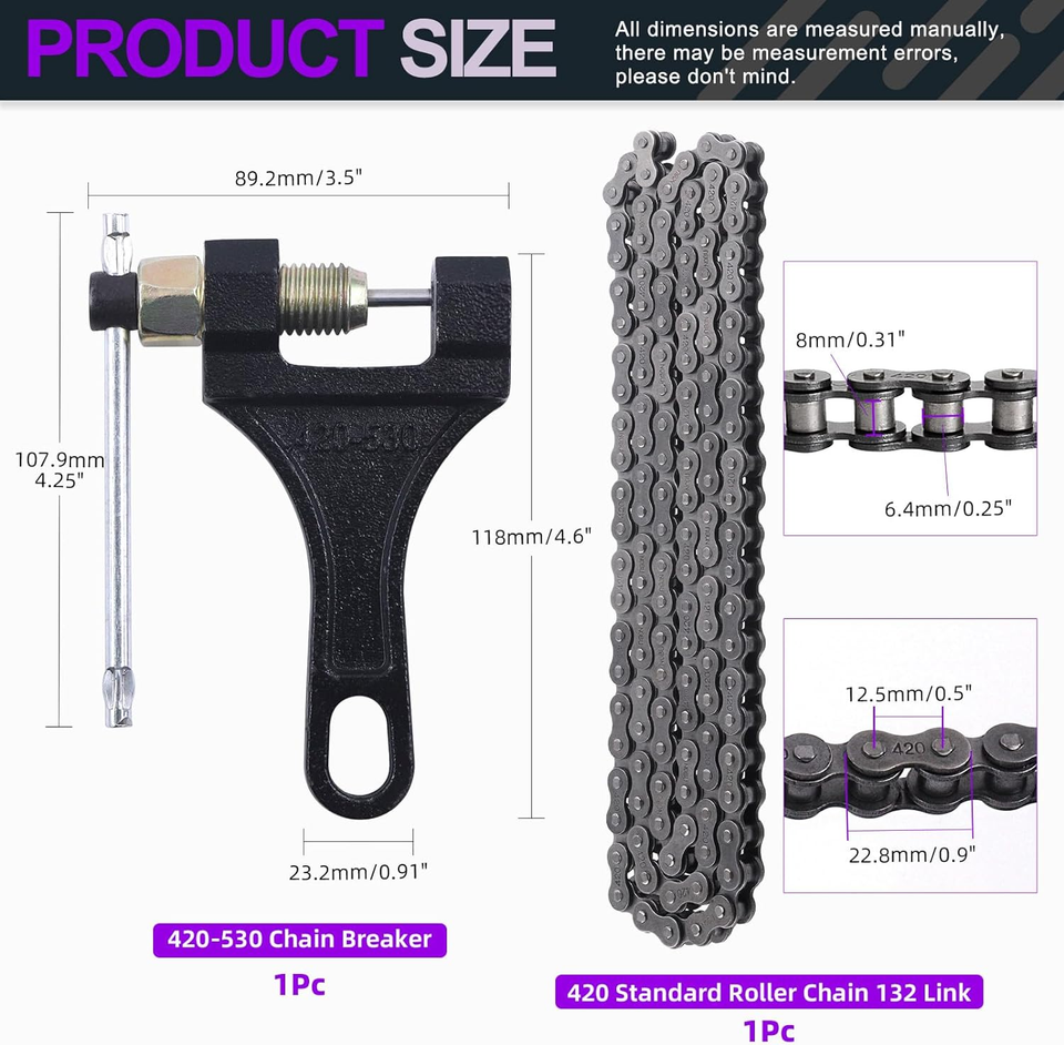 59" 420 Standard Roller Chain Motorcycle Kit - 132 Links with Chain ...