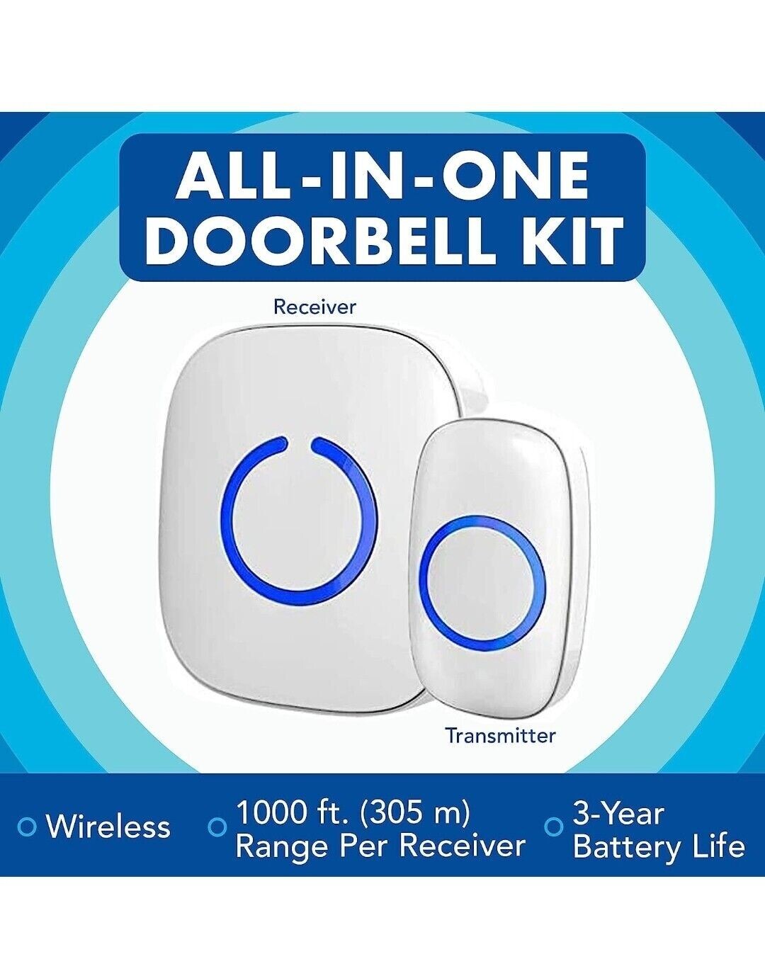 Wireless Door Bells Waterproof 1000ft Long Range Plug in Home office ...