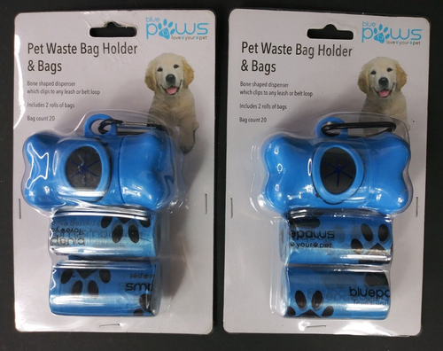 Blue Paws Pet Waste Bag Holder & Bags Set of 2 Blue Bone Shaped ...