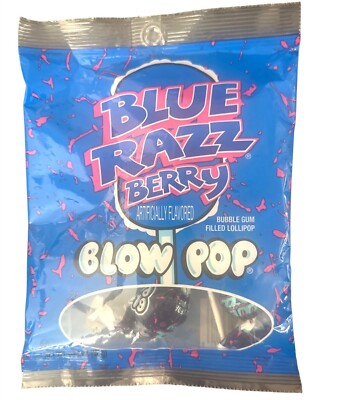 Charms Blue Razz Berry Blow Pop Bubble Gum Filled Lollipops 3.25 Oz Bag ...