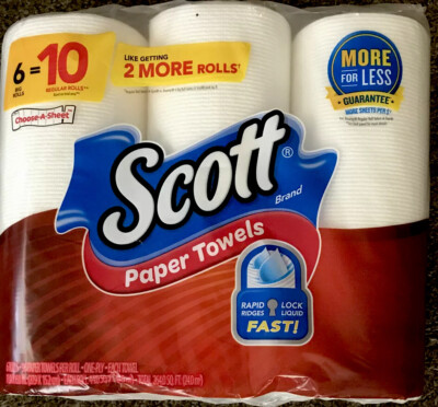 Scott Paper Towels, 6 Big Rolls, 96 Sheets Per Roll, Rapid Ridges, NEW ...