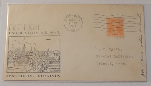 Lynchburg Virginia to Bristol Tennessee October 22 1934 first flight ...