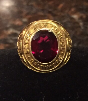 1951 10K Yellow Gold Seton Baltimore HS Senior Ring w/ TROCKENBROT Mark ...