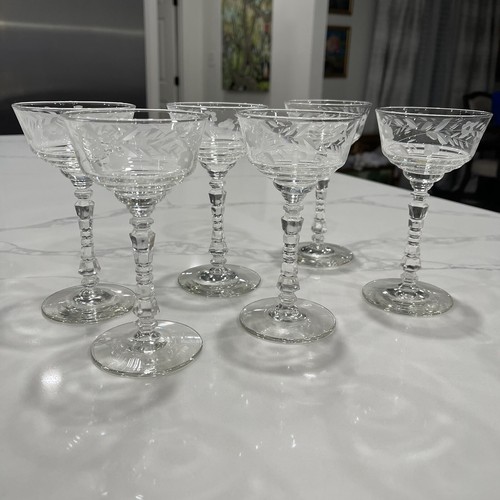 LIBBEY Rock Sharpe cocktail/sherbert goblet 4 oz Set Of 6 Floral Etched | eBay
