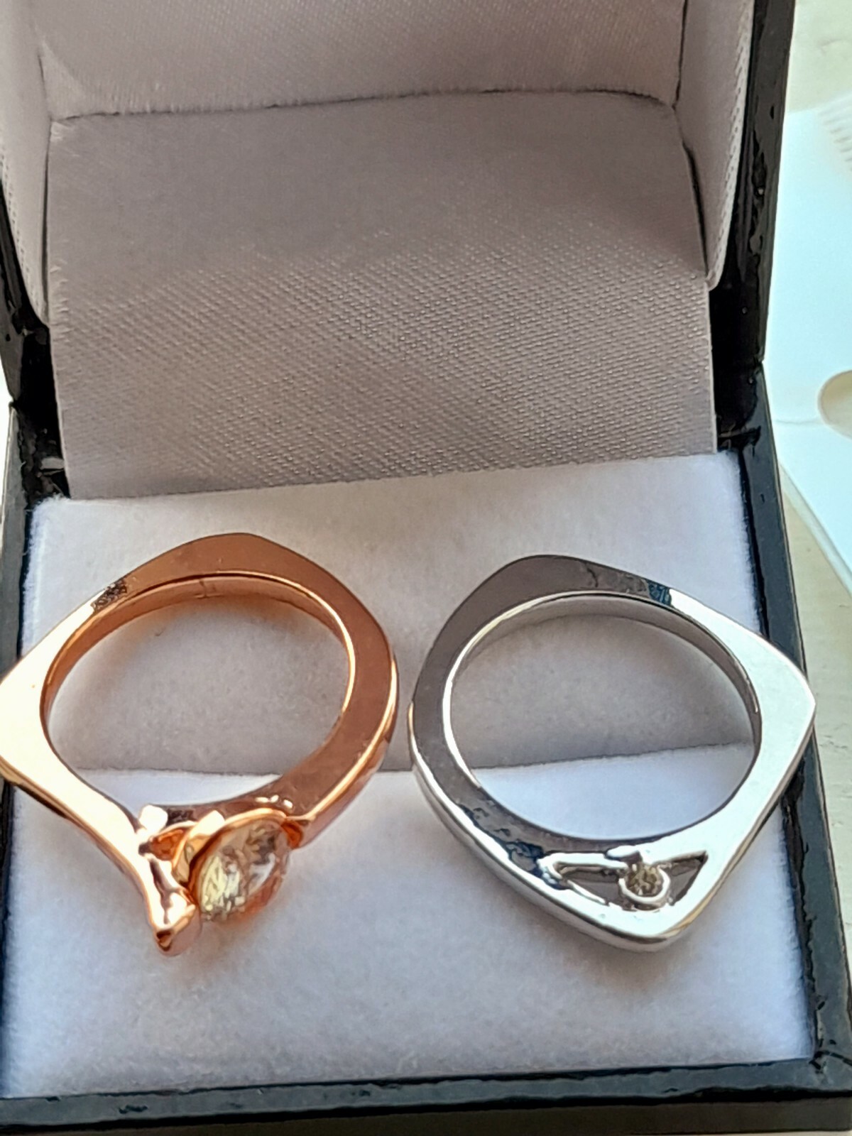 2 rings set Rose Gold And Silver Color White Topaz Rings Size L1/2 ...