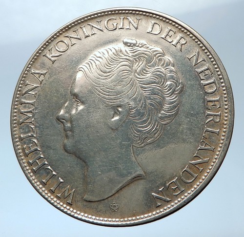 1944 Netherlands Kingdom Queen JULIANA Antique Silver 2 1/2 Gulden Coin ...