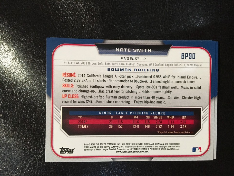 2015 Bowman BP90 Nate Smith 18 count lot Los Angeles Angels | eBay