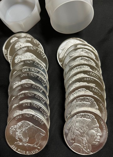 Roll of 20 - 1 Troy oz Silver Mason Mint Buffalo Round .999 Fine Silver ...
