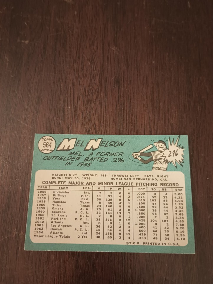 1965 Topps #564 Mel Nelson (NRMT) | eBay