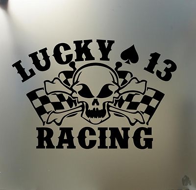 Lucky 13 racing Skull crossbones Sticker tattoo car Window SOA skeleton ...