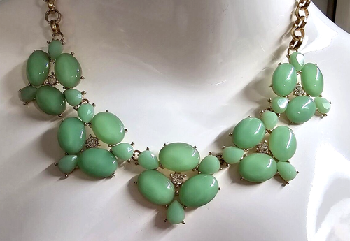 Chunky Green Rhinestone Gold Tone Necklace Fashion Jewelry Statement | eBay