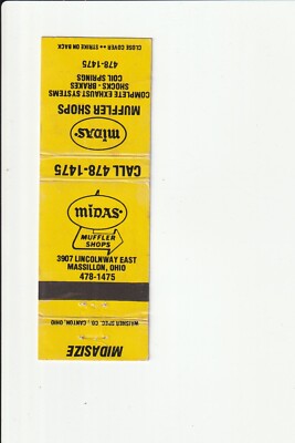 MIDAS MUFFLER SHOPS MASSILLON OHIO VINTAGE MATCHBOOK COVER | eBay