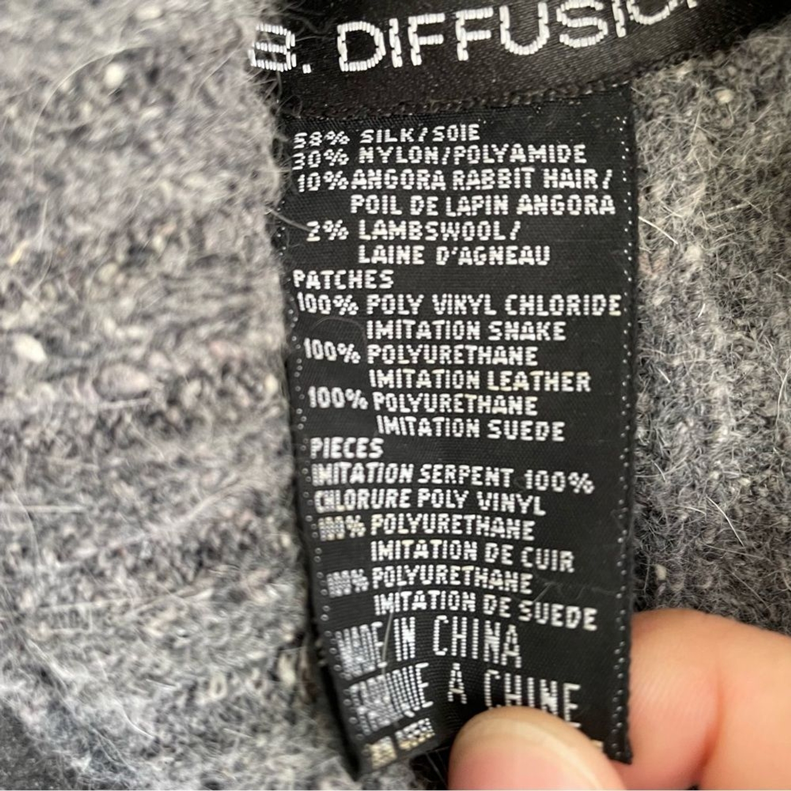 IB Diffusion vintage leather angora gray turtleneck oversize studded ...