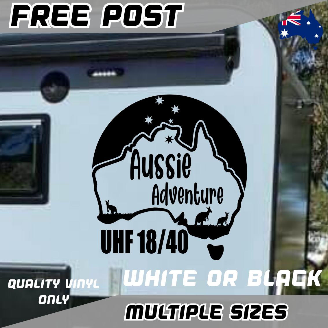 Aussie Adventure UHF 18/40 Sticker Decal Car Window Caravan Australia ...