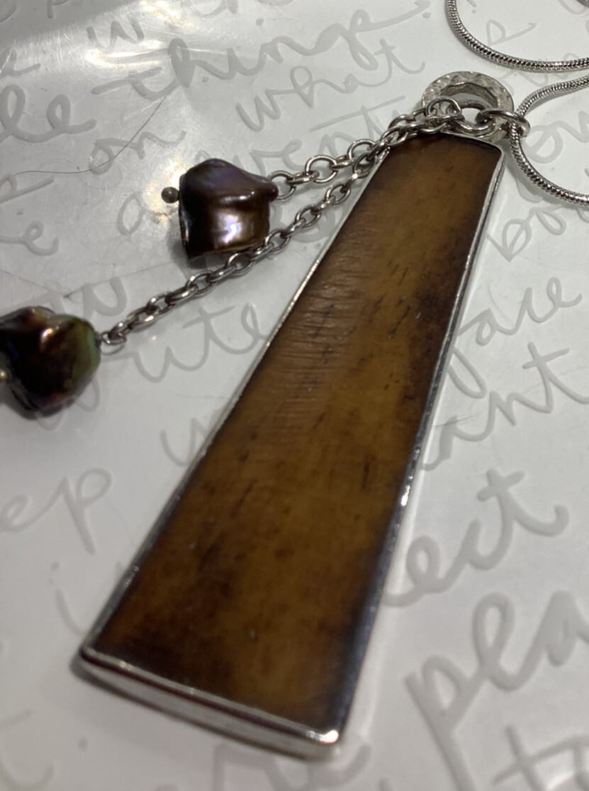 JANICE LEE RIPLEY JLR Handmade 925S Yak Bone & Pearl Pendant Necklace ...