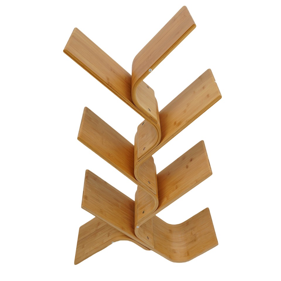 6-Tier Tree-shape Bookcases Book Organizer Bamboo Book Display Stand ...