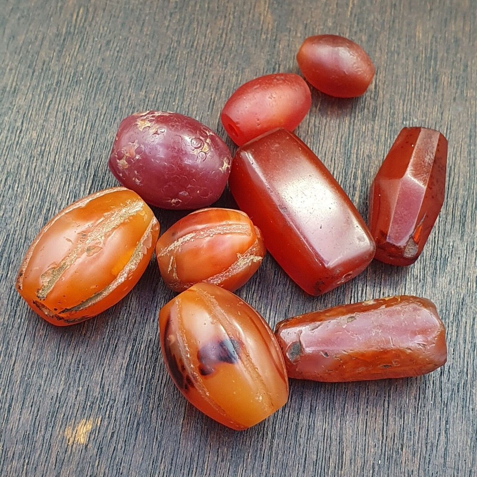Lot 9 antique red agate himalayan tibetan african agate carnelian beads ...