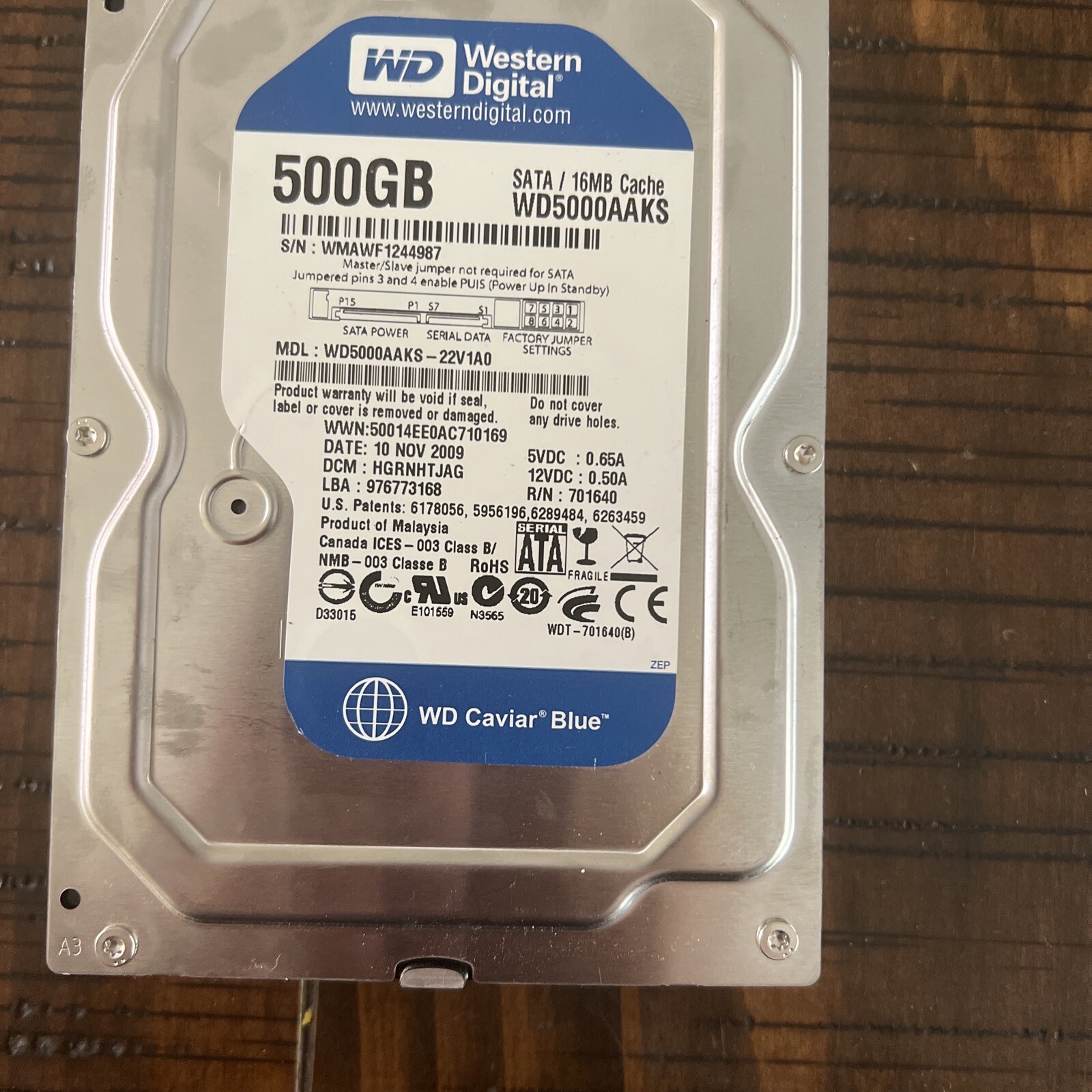 WD 500 GB WD5000AAKS-22V1A0 Caviar Blue Hard Drive 3.5 SATA Free ...