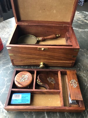 Vintage Wooden Letter Writing Box with accessories (Multi Compartment ...