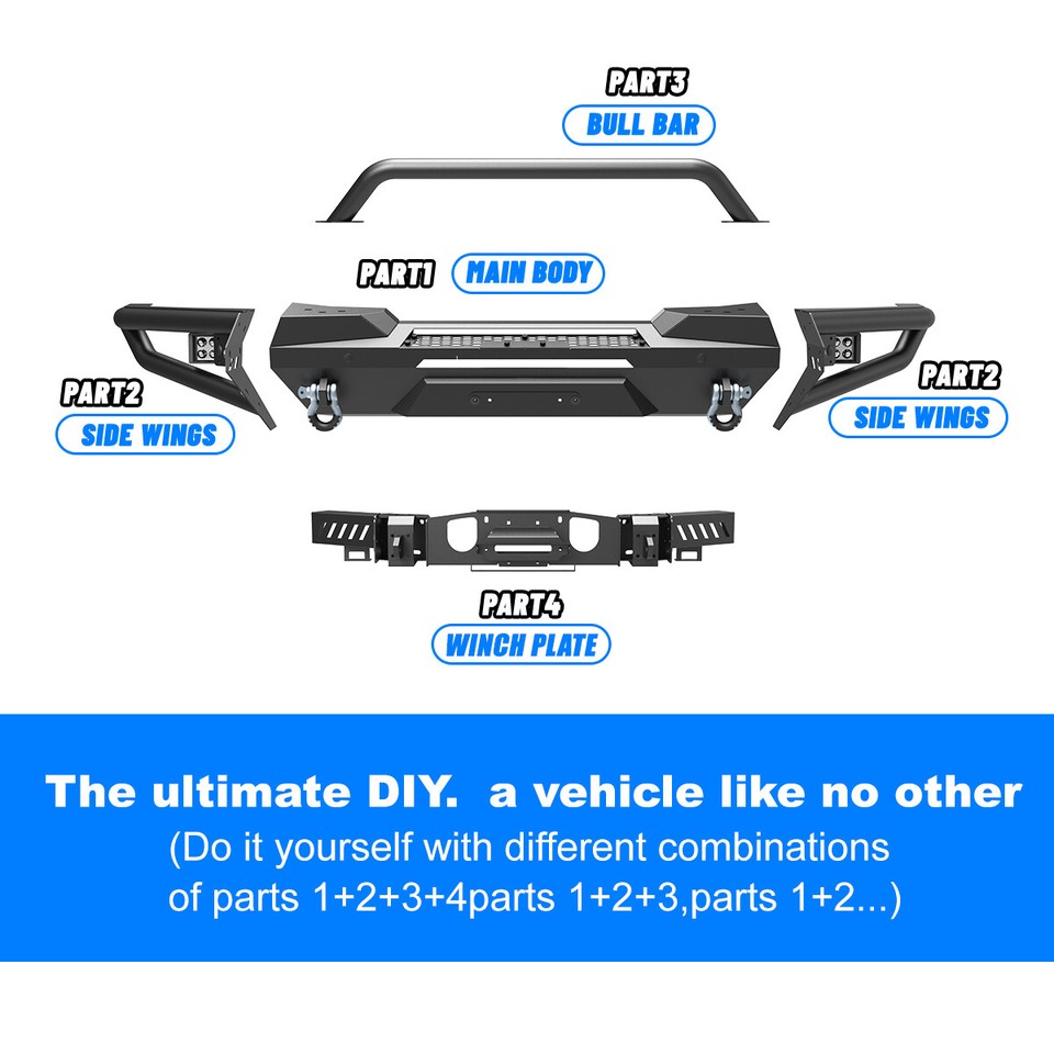 2022-2024 Toyota Tundra Black Steel Front Bumper Kits W/Lights+D-rings ...