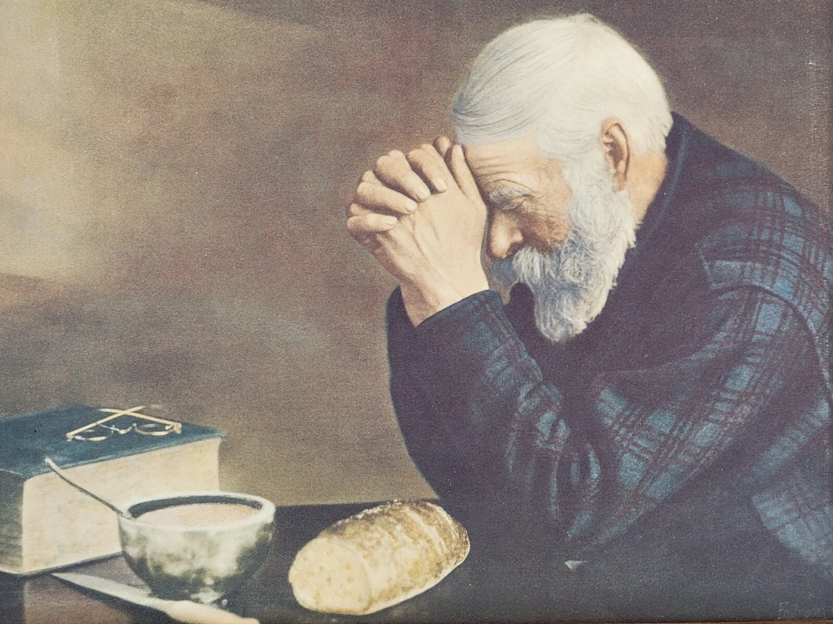 Print With Verse From Bible Man Praying Bread