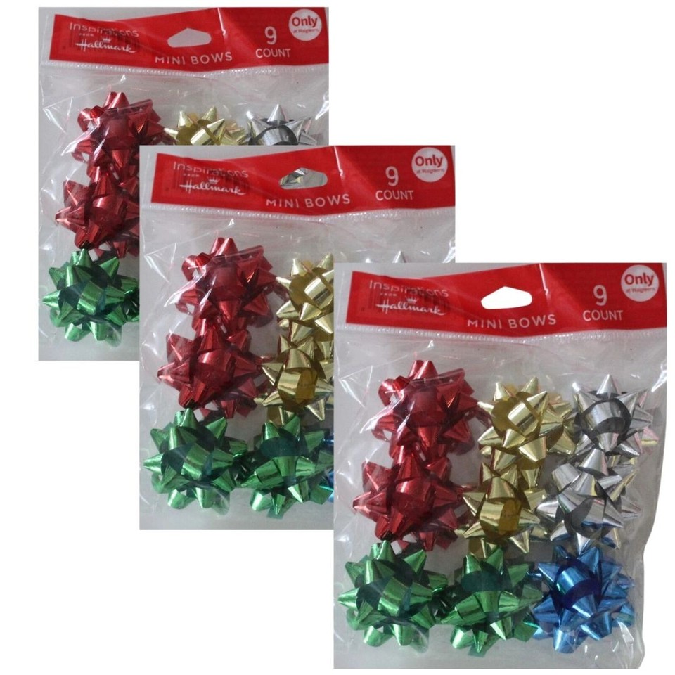 CHRISTMAS Hallmark Peel 'N' Stick Mini Bows 3 X 9 Count Each Bag TOTAL ...