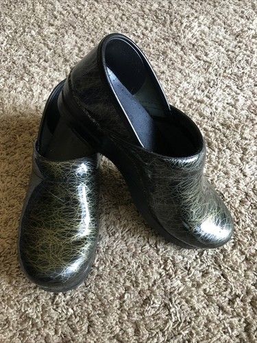 DANSKO Black Gold Swirls Squiggle Professional Leather Clogs Size EU 39 ...