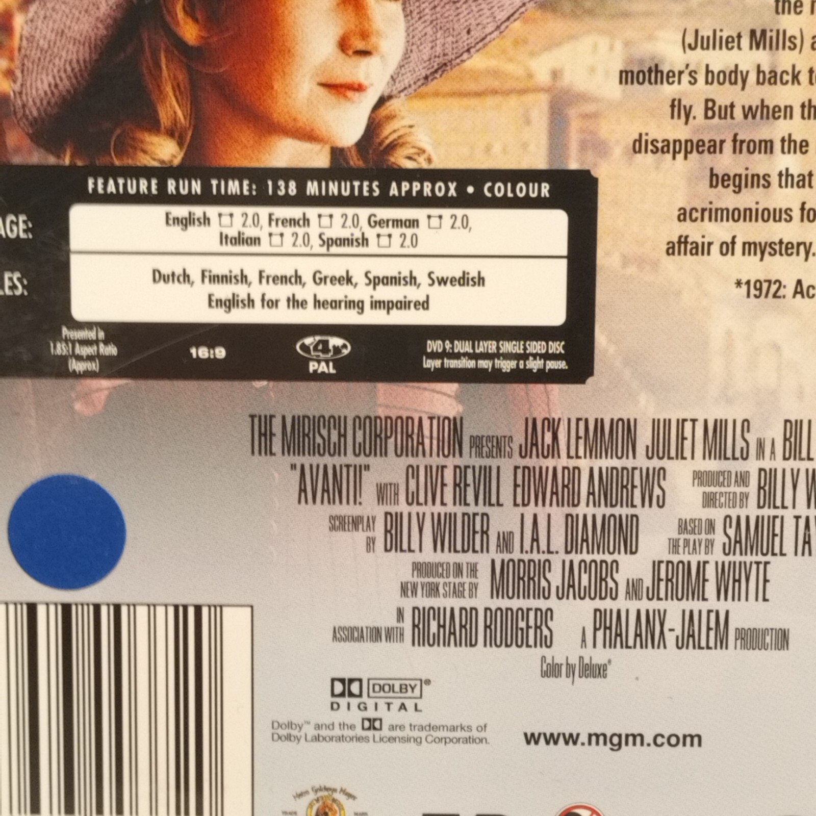 Avanti! (DVD, 1972) Jack Lemmon Comedy Romance Region 4 | eBay