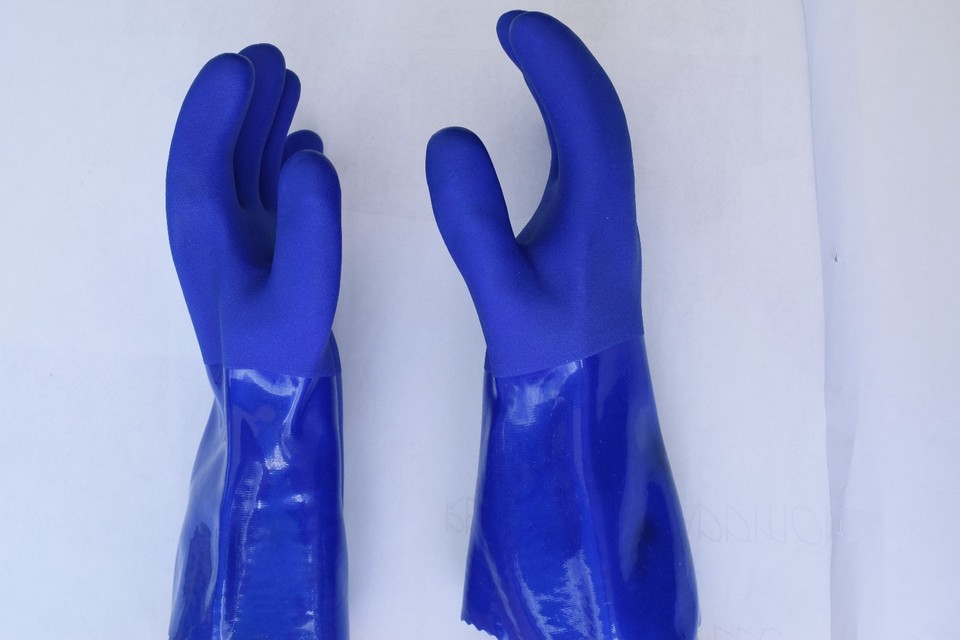 Safety PVC Coated Chemical Resistant Work Gloves, Blue M, L, XL, 12"L ...