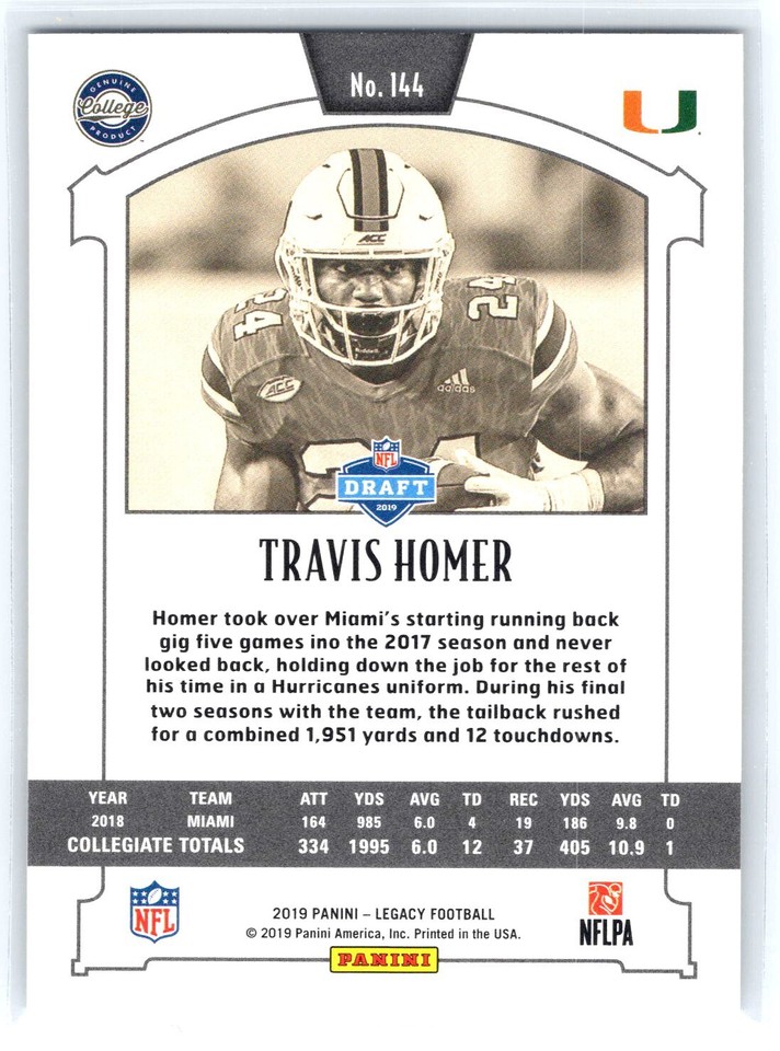 Travis Homer 2019 Panini Legacy 144 Rookie Ebay