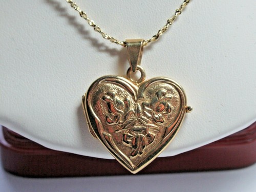 14k Solid Gold Heart Floral Embossed Front Reversible Locket - NEW 5 ...
