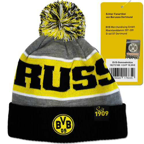 BVB Mütze Borussia Dortmund Beanie Wendemütze Bommelmütze Bommel ...