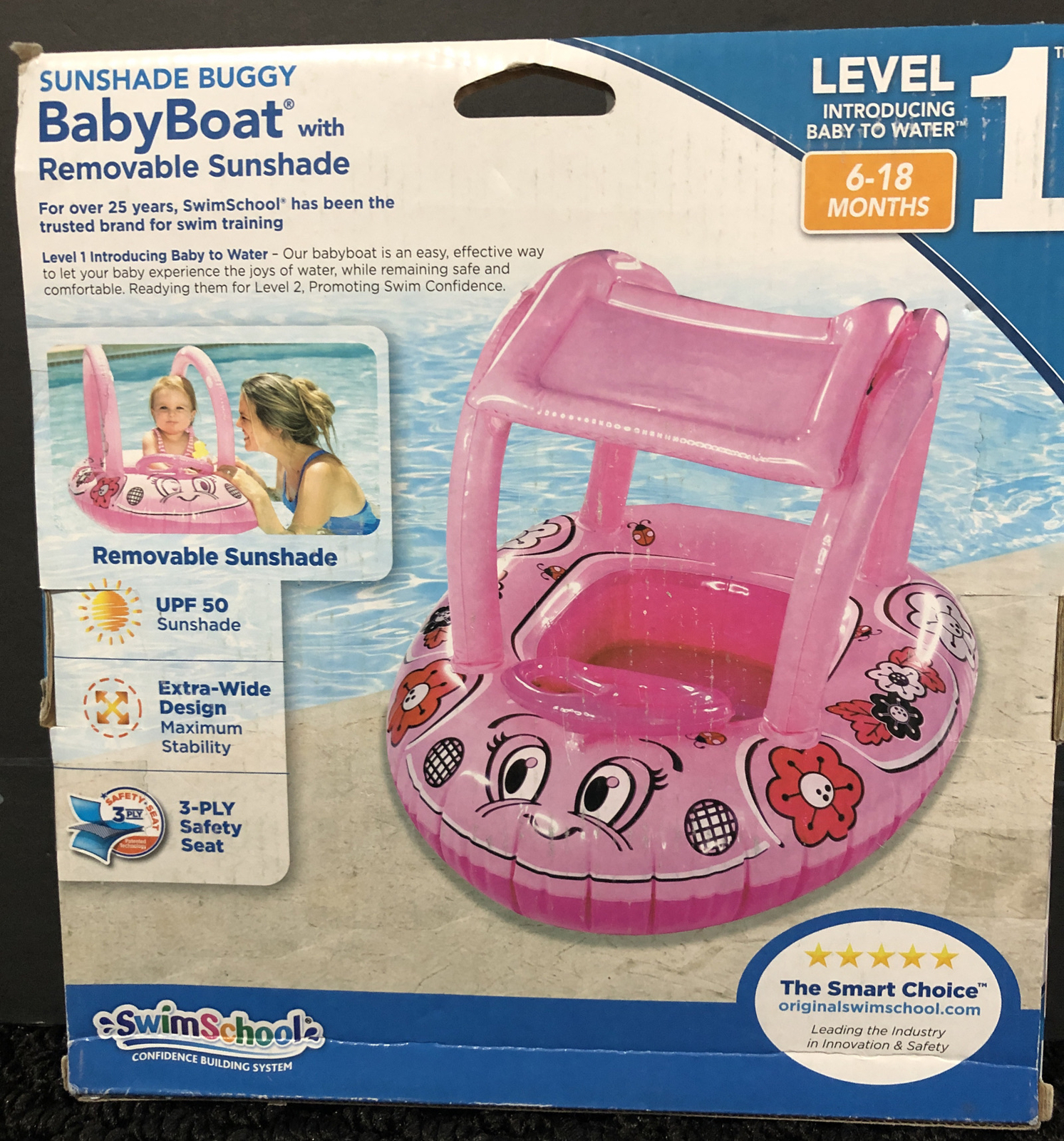 SwimSchool Baby Float Boat Sunshade Buggy w Canopy Level 1 UPF 50 for ...